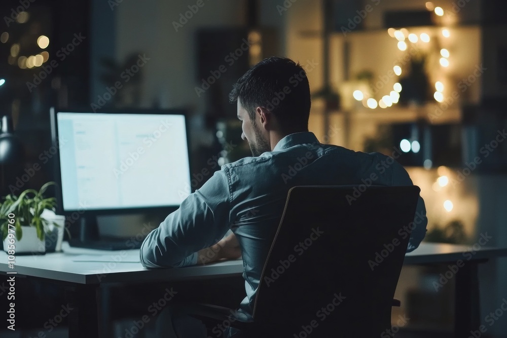 Male office worker suffering from lower back pain due to poor posture ...