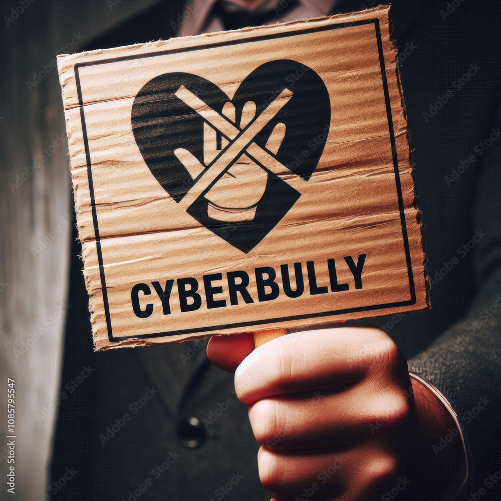 Cyberbully awareness sign held by person in suit, promoting kindness ...