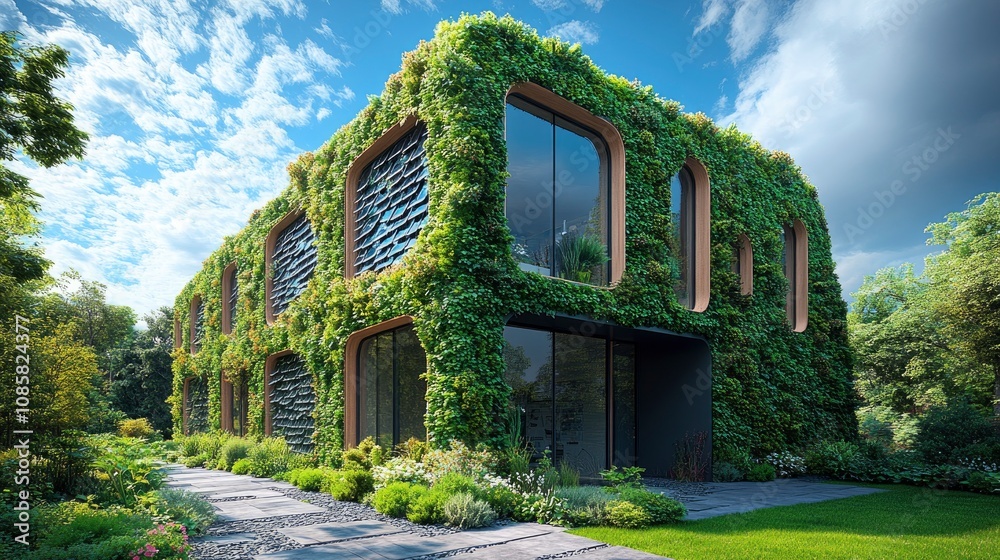 Green building curtain wall with integrated photovoltaic panels ...