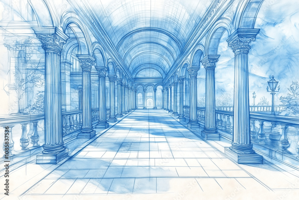 Blueprint drawings of greek or roman column walkway . Design and ...