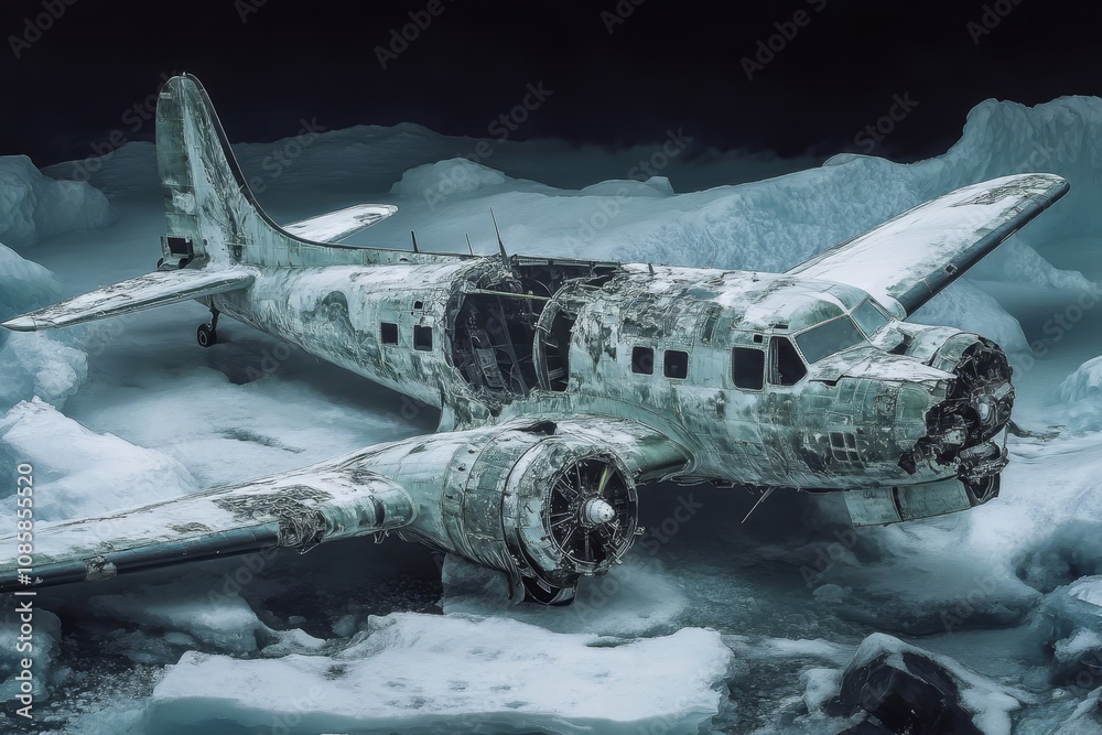 Abandoned plane crash wreckage lying on ice in greenland Stock Photo ...