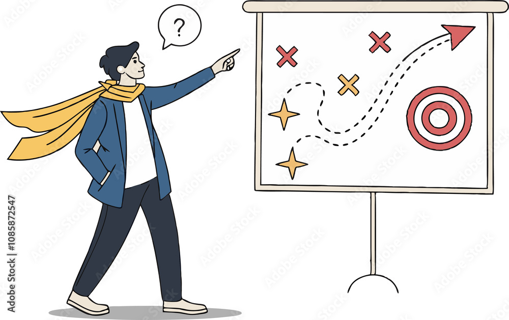 person presenting strategy on board with goal and path on transparent ...