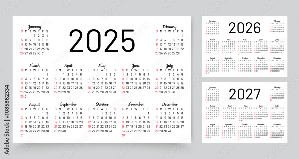 2025, 2026, 2027 calendars. Calender templates. Planner layout with 12 ...