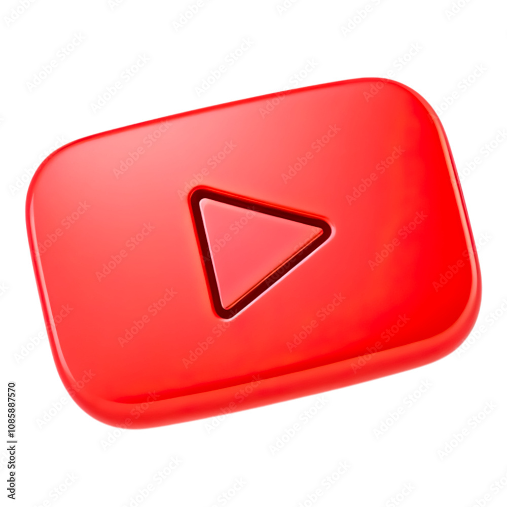 red glossy youtube play button rounded edges front view isolated on ...