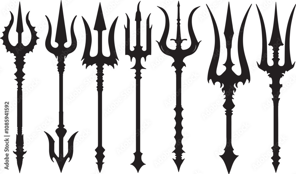 Vector set of silhouettes of Trident Vector art Stock Vector | Adobe Stock