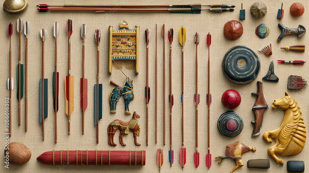 Mongolian Naadam festival miniature bows and arrows set showcasing ...