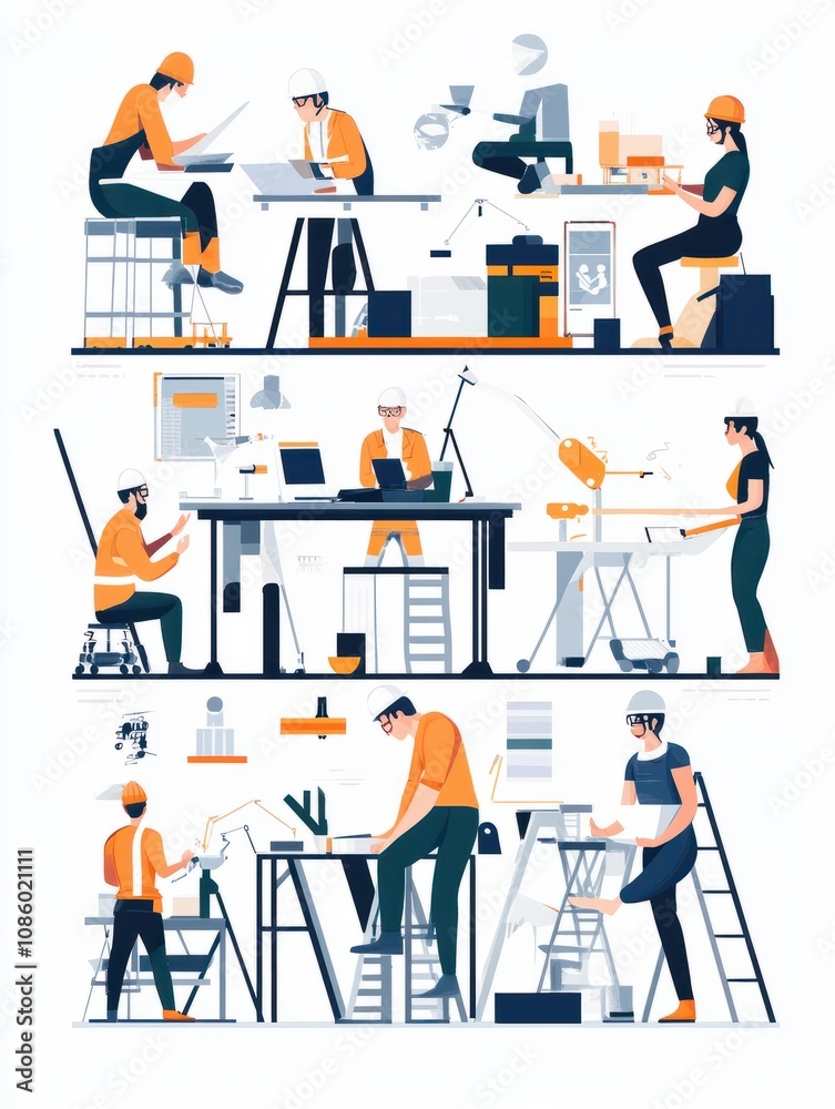Working environment abstract concept vector illustration set. Quality ...