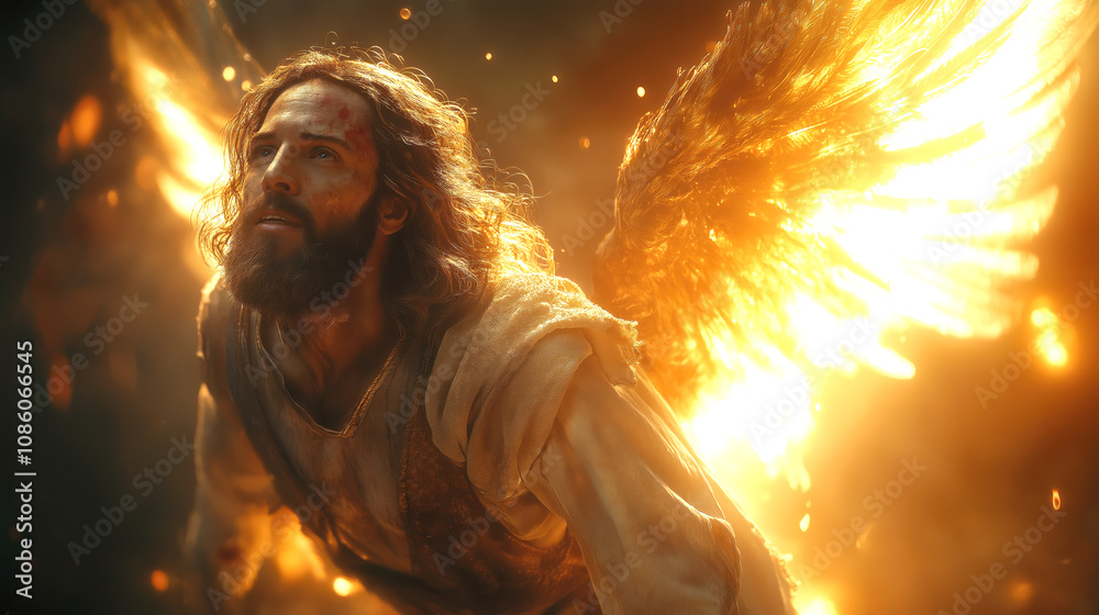 Foto de Stock Jesus Christ with wings of angel after he resurrected ...