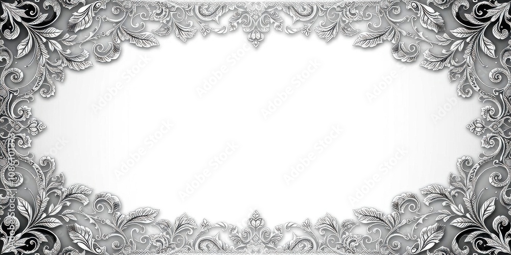 Luxurious silver leaves lace border and background for elegant designs ...