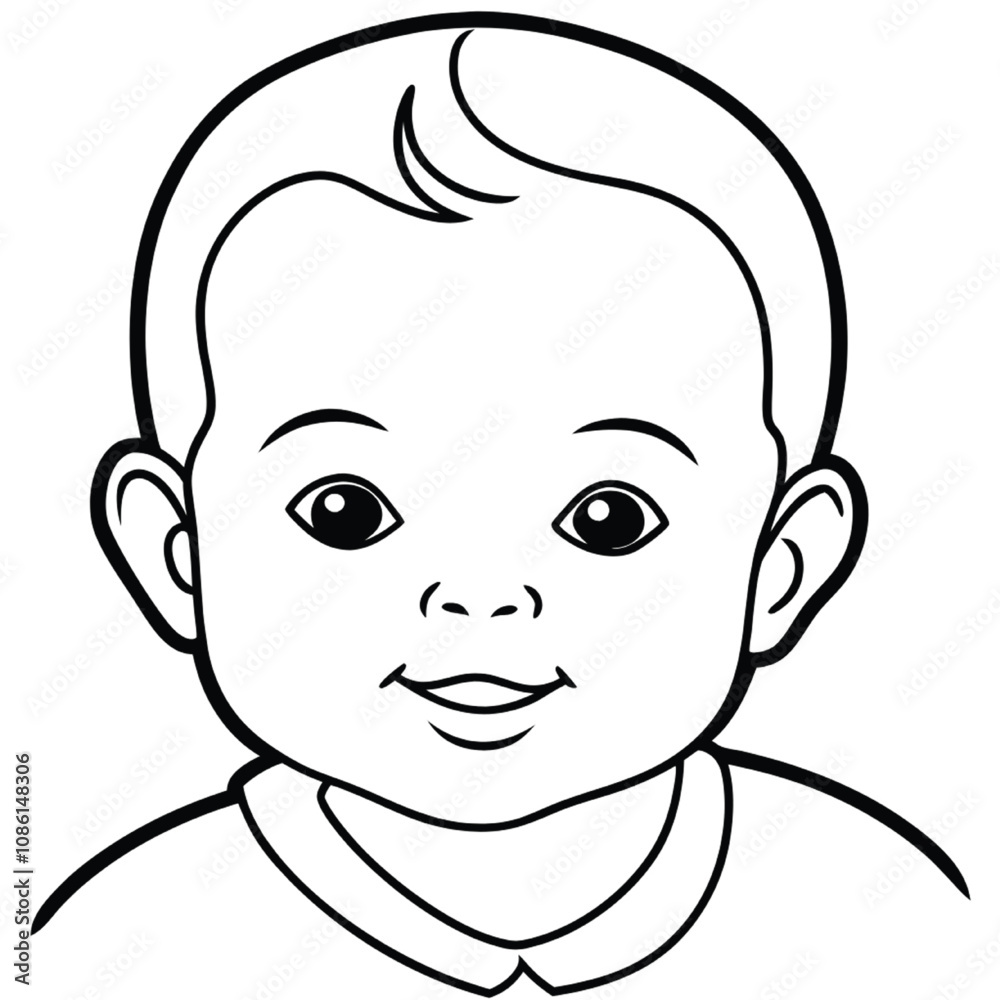 Cute baby face outline coloring page for kids Stock Vector | Adobe Stock