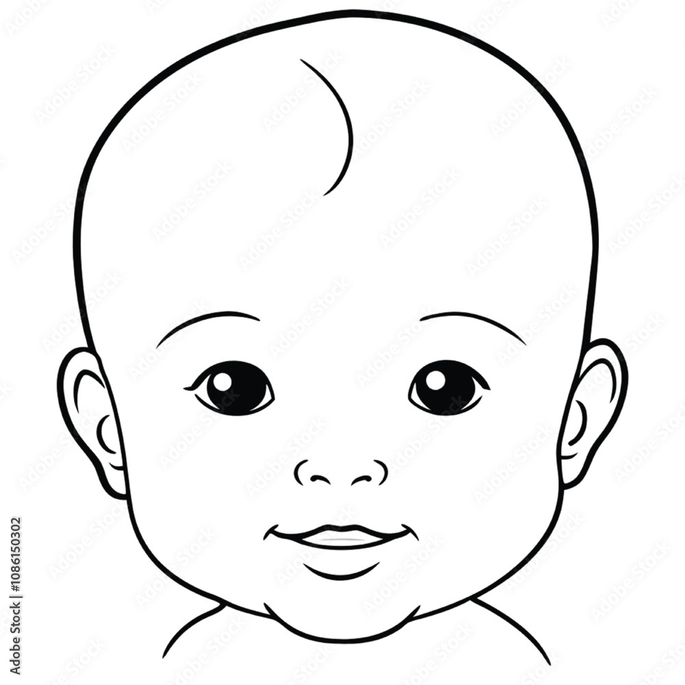 Cute baby face outline coloring page for kids Stock Vector | Adobe Stock