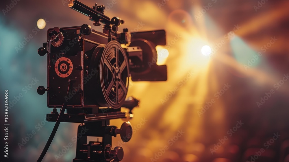 Vintage Film Camera On Stage Before a Show Stock Illustration | Adobe Stock