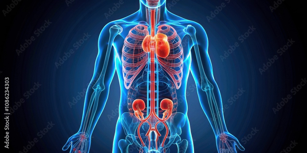 Anatomy of the human urinary system showing the kidneys , human body ...