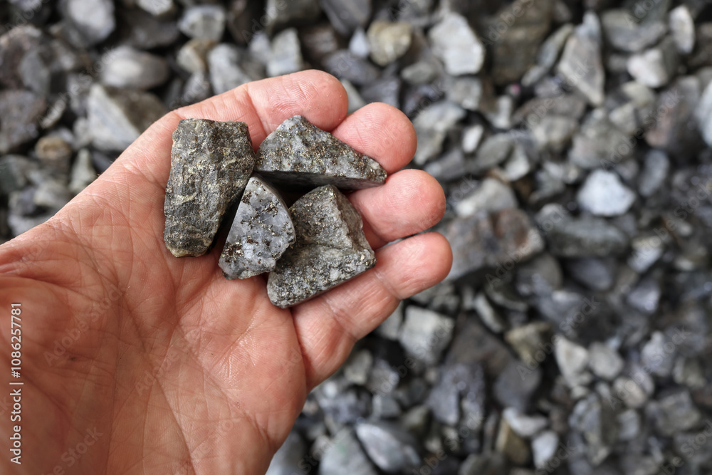 Hand holding ore mined for silver. Used in jewelry, components in ...