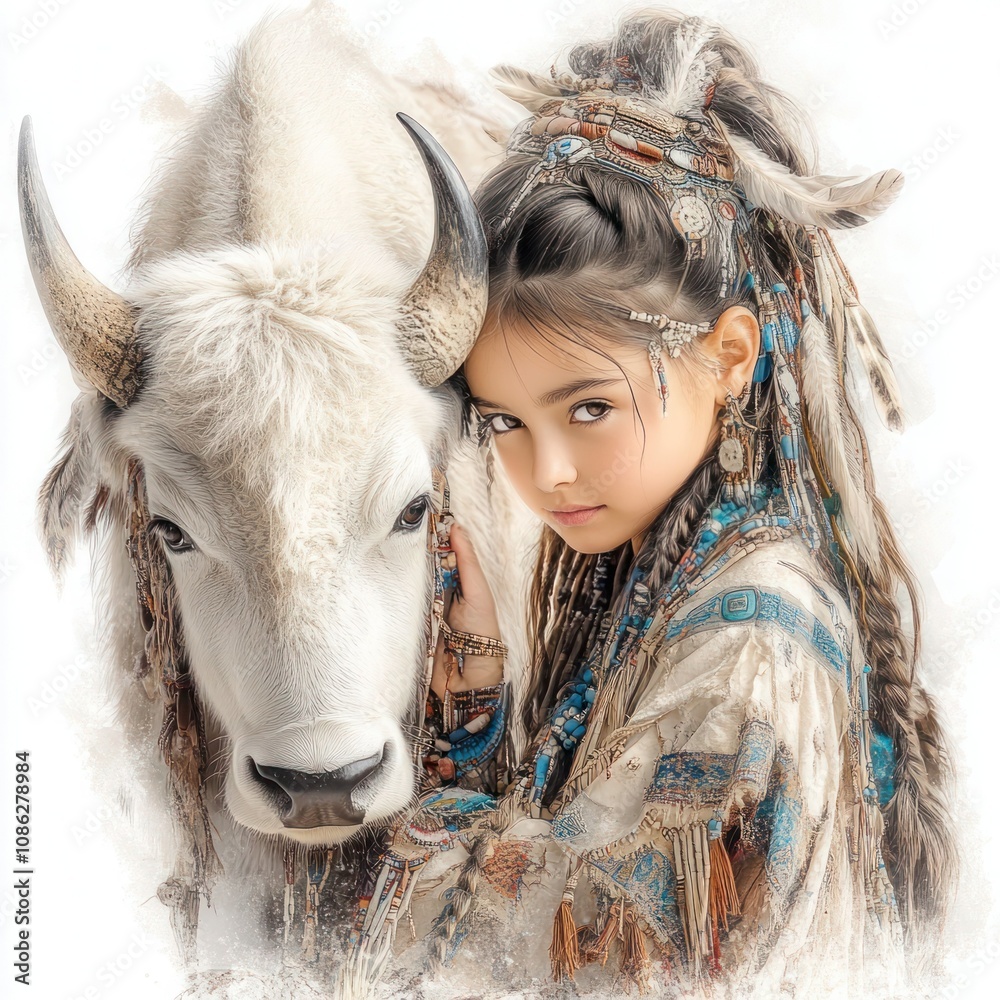 Native American Woman with White Bison: A Tribute to White Buffalo Calf ...