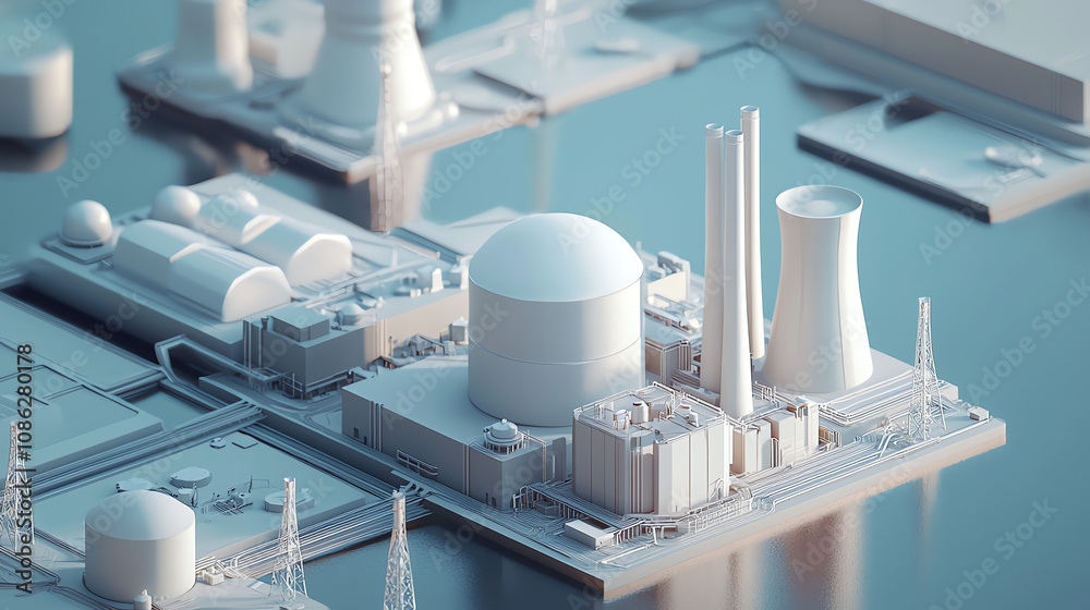 Fotografie Aerial view of a modern nuclear energy facility with ...
