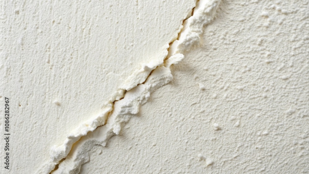 Polyurethane foam filling a crack in a white wall, construction ...
