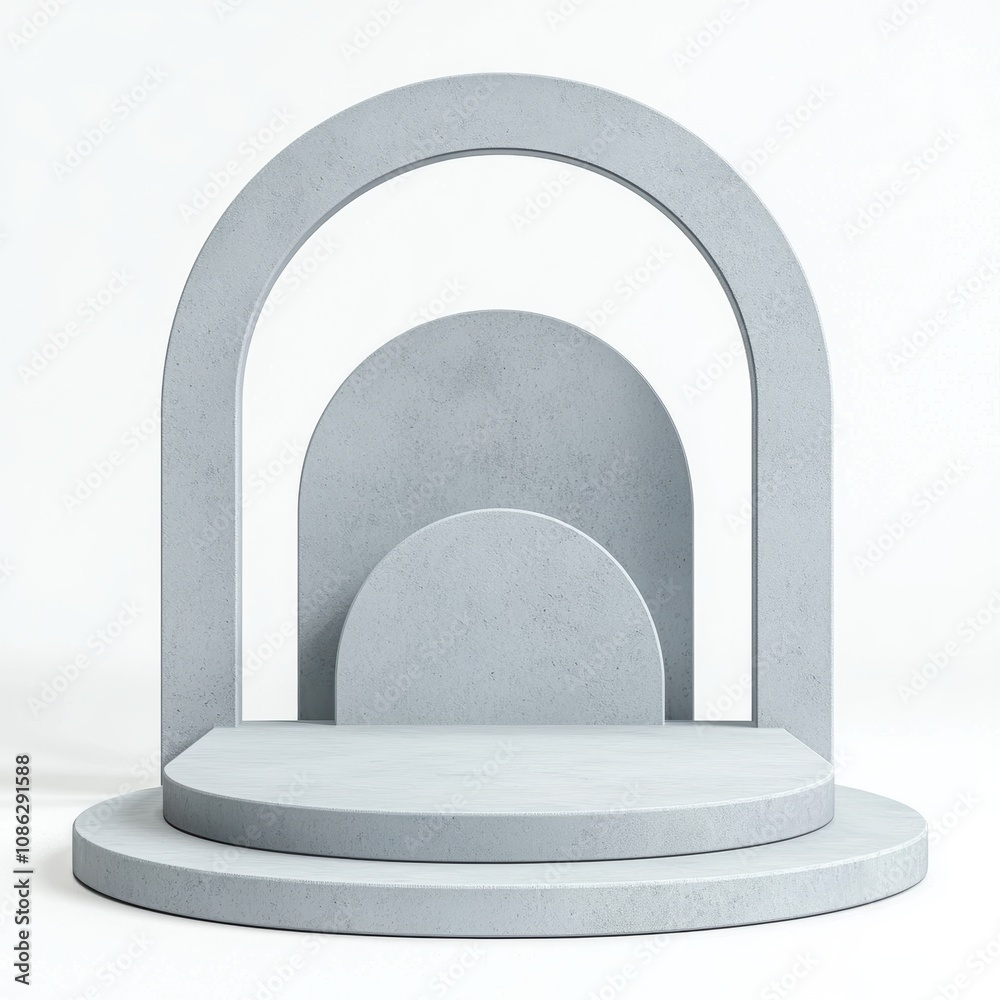 3D Minimalist Gray Arch Structure Display with Circular Elements ...
