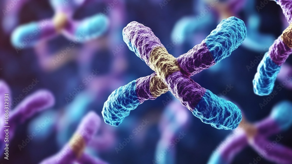 Chromosome structure karyotyping shown in a modern bio research diagram ...