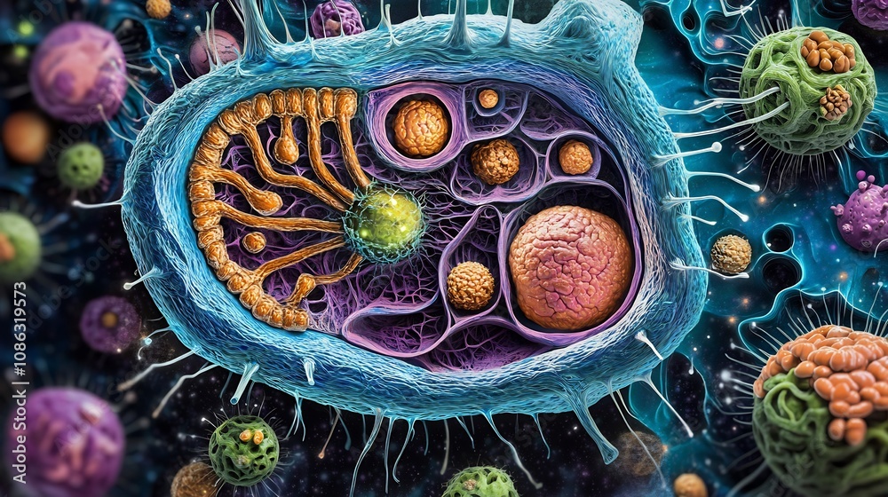 Ilustracja bez tantiem: Cytoplasm organelle functions depicted in a ...
