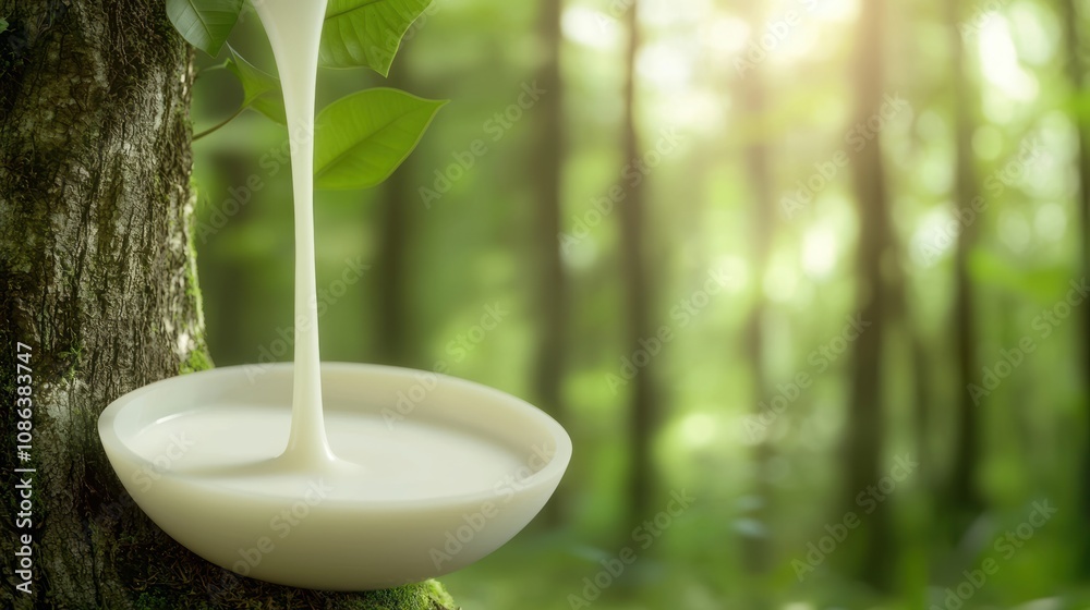 Natural Rubber Extraction from Tree Milky latex flowing from a tree ...