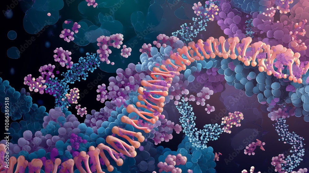 Gene expression regulation depicted in a detailed biology educational ...