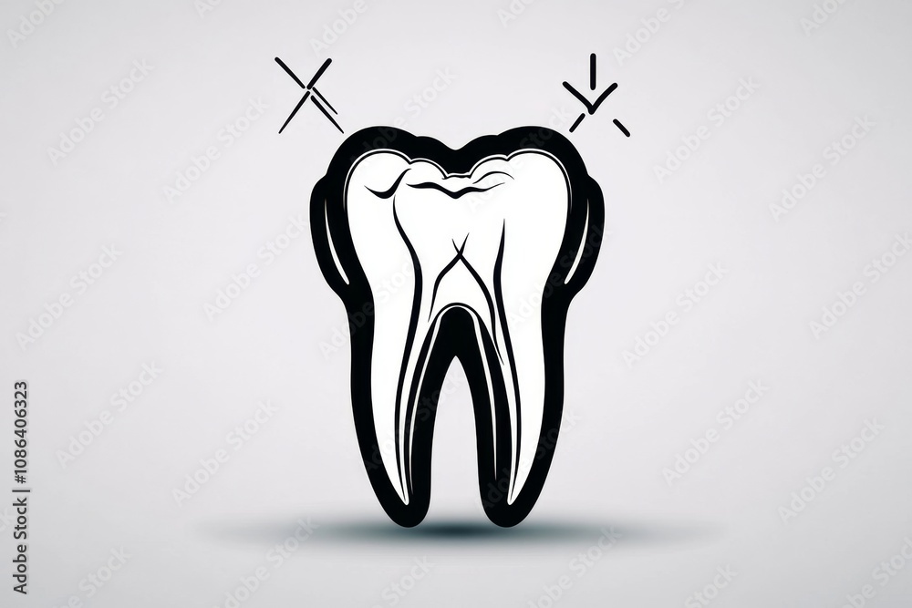 Simple line art of dental X-ray showing a single tooth and its root ...