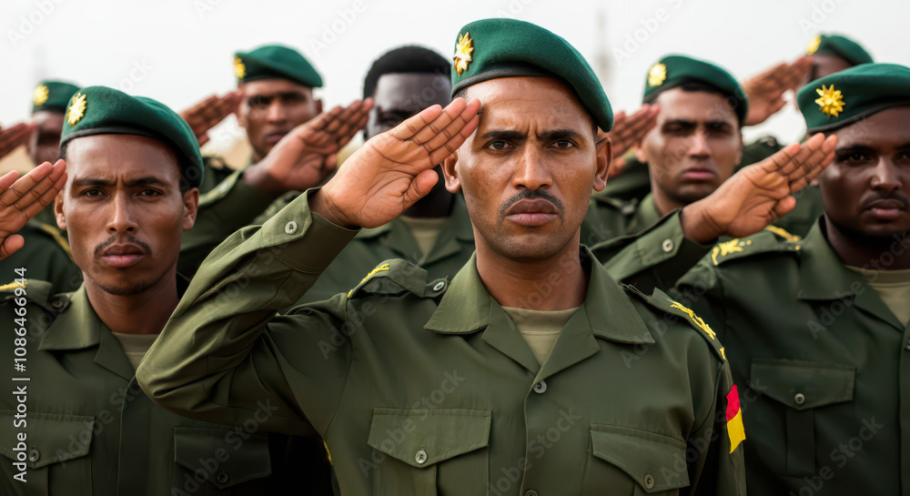 Chadian soldiers giving salute during ceremony military, glory and ...