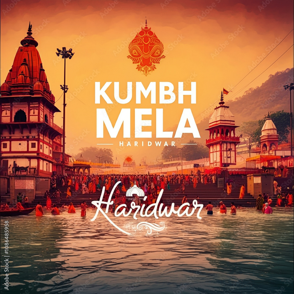 Grand depiction of Kumbh Mela at Haridwar with holy ghats and vibrant ...