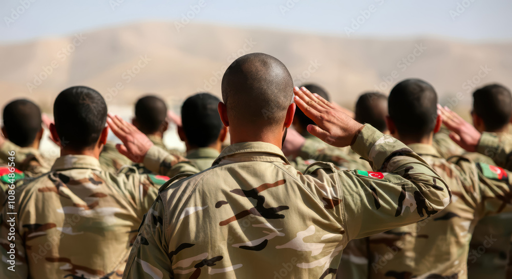 Libyan soldiers giving salute during ceremony military, glory and honor ...