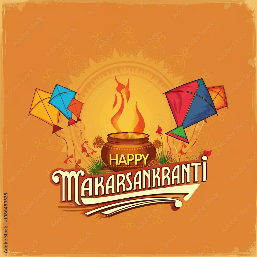 A traditional Makar Sankranti setting featuring a sacred fire with ...