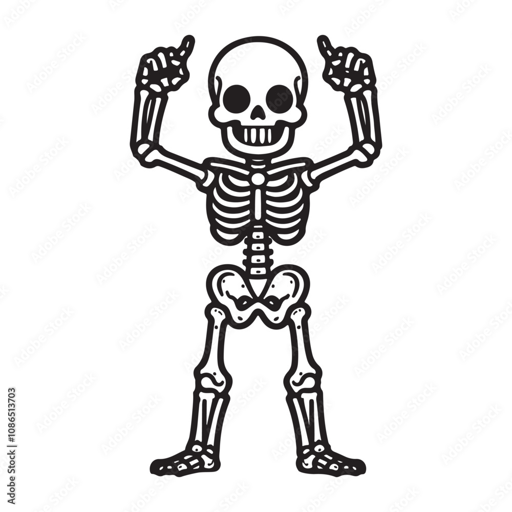 Line art of skeleton putting his hands up cartoon vector Stock Vector ...