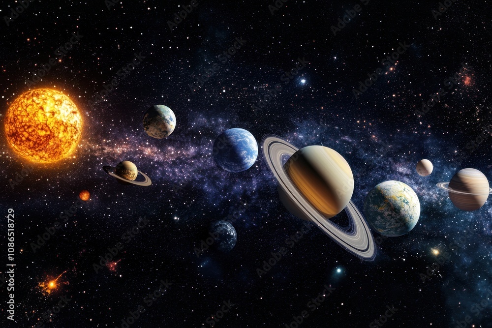 Solar System Planets in Space with Milky Way. Stock Photo | Adobe Stock