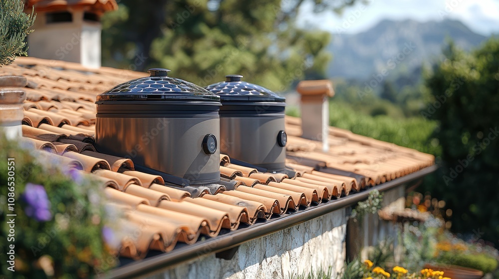 Elegant Roofscape Featuring Modern Ventilation Systems on a Charming ...