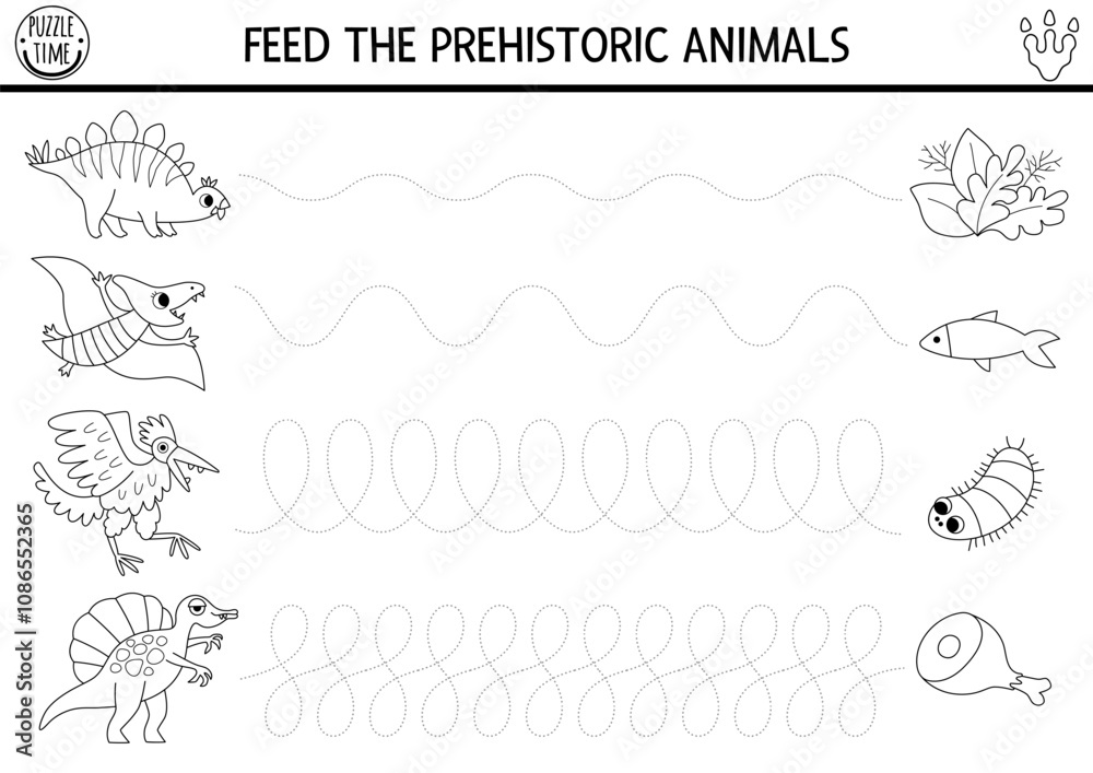Vector black and white handwriting practice worksheet. Feed the ...