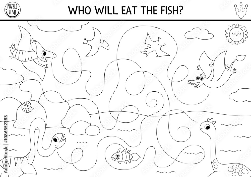 Vector black and white handwriting practice worksheet with dinosaurs ...