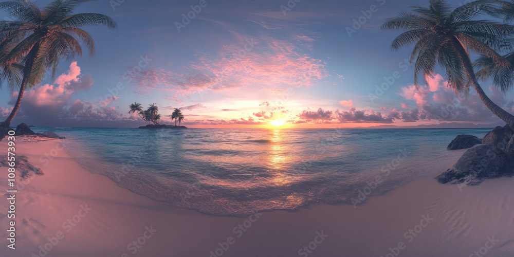 HDRI of a tropical beach scene at sunrise Stock Photo | Adobe Stock