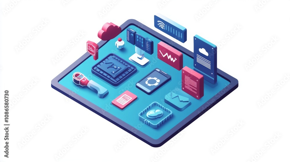 Explore the digital landscape with various tech icons showcasing modern ...