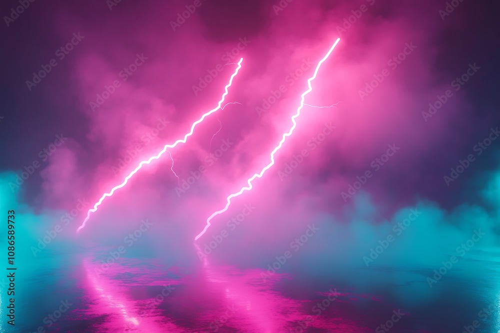 Electric lightning bolt effect isolated on neon background reflecting ...