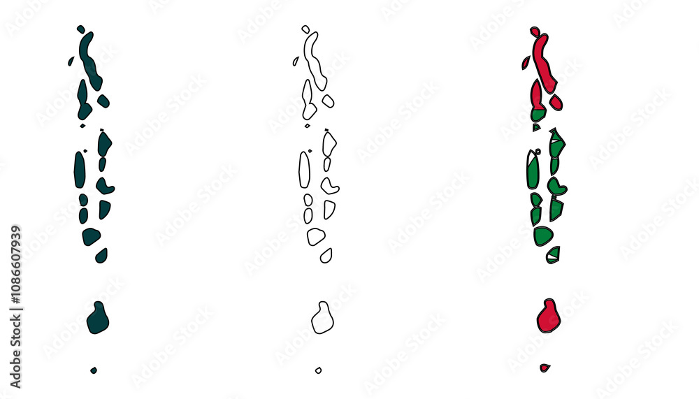 maldives map outline, silhouette and flag isolated on map with isolated ...