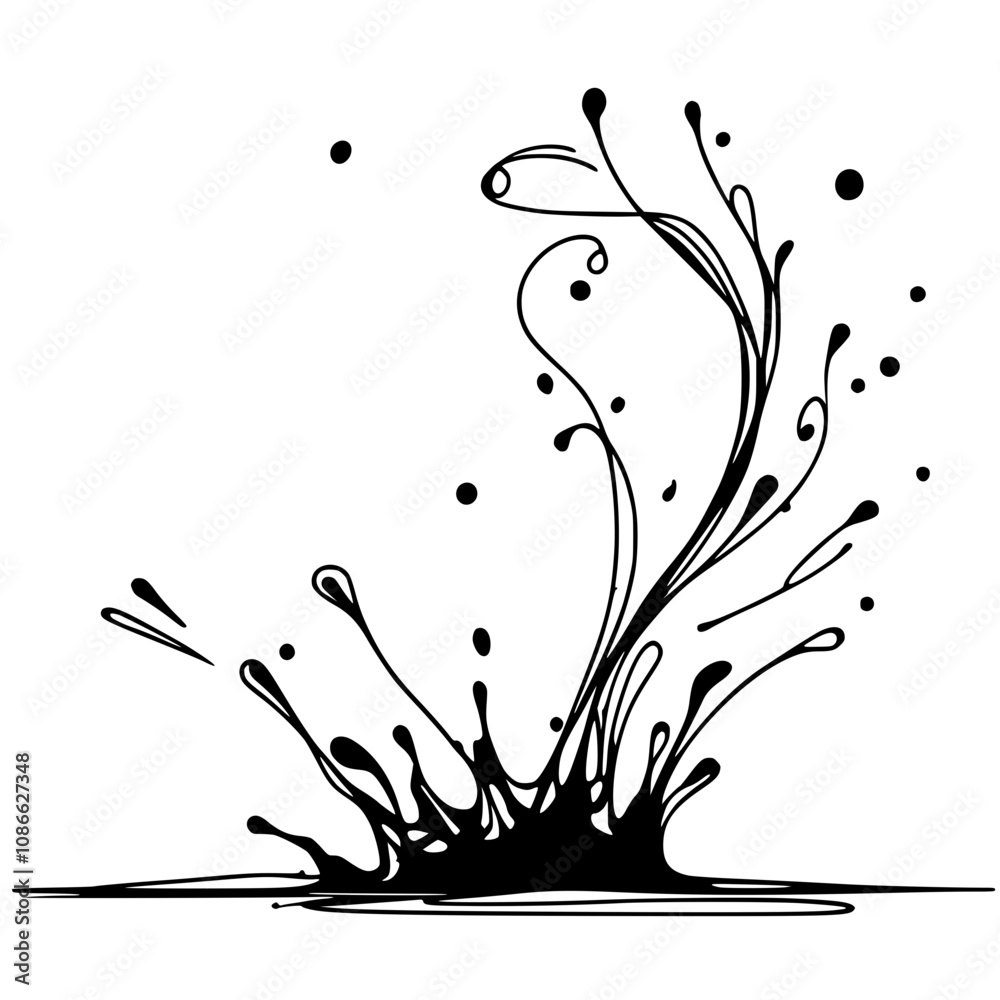 One line art abstract paint splash silhouette Stock Vector | Adobe Stock