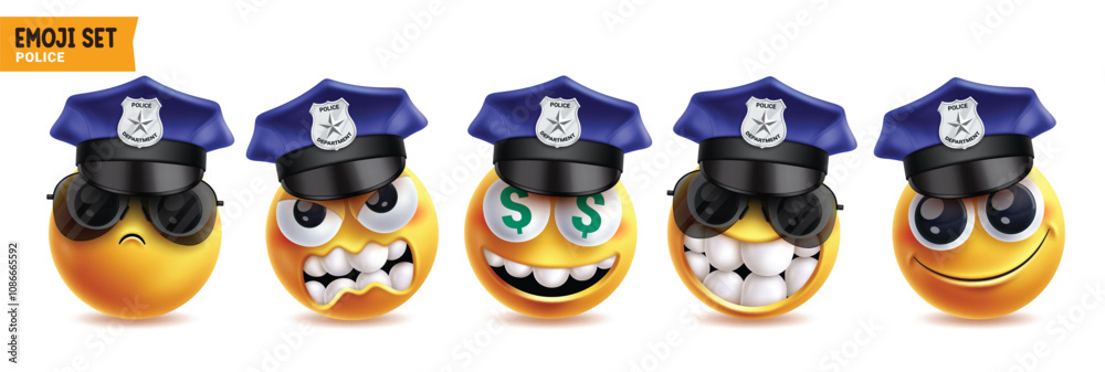 Police officer emoji vector characters set. 3d emojis policeman ...