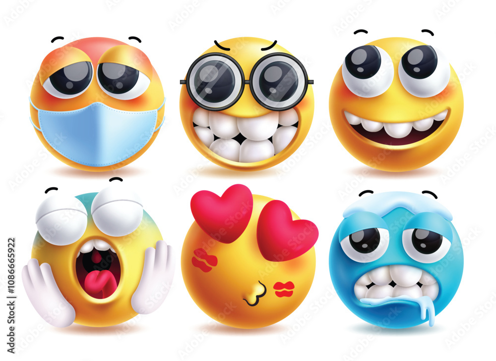 Side eye emoji vector characters set. Emojis facial expressions like ...