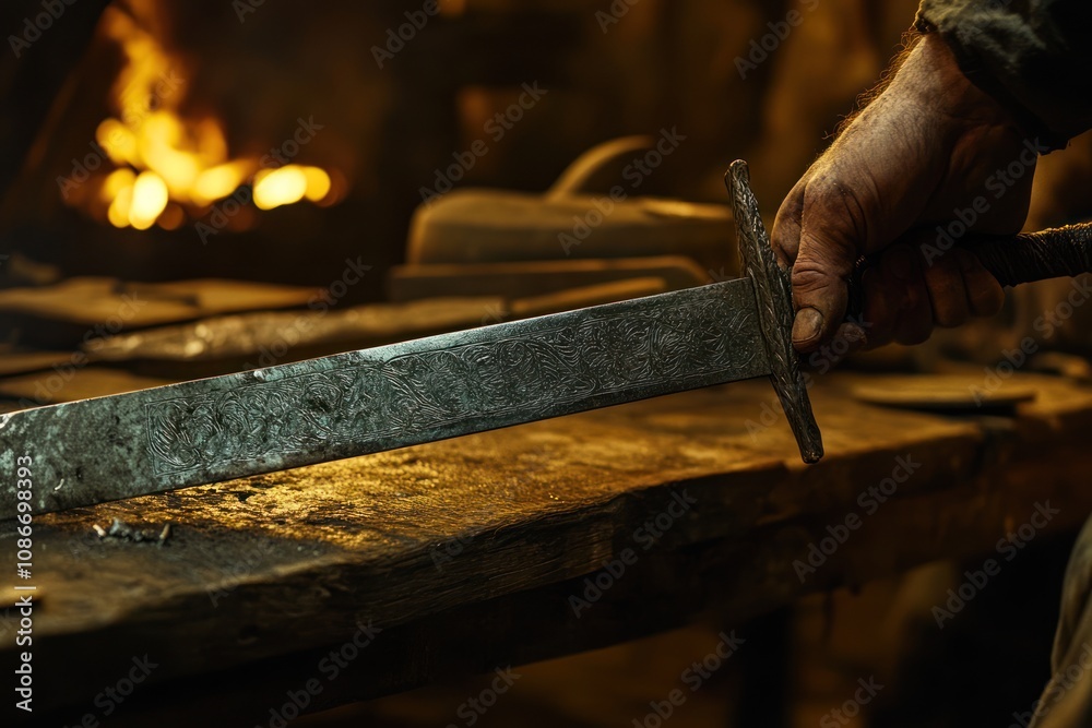 The process of making a Damascus sword involves layering different ...