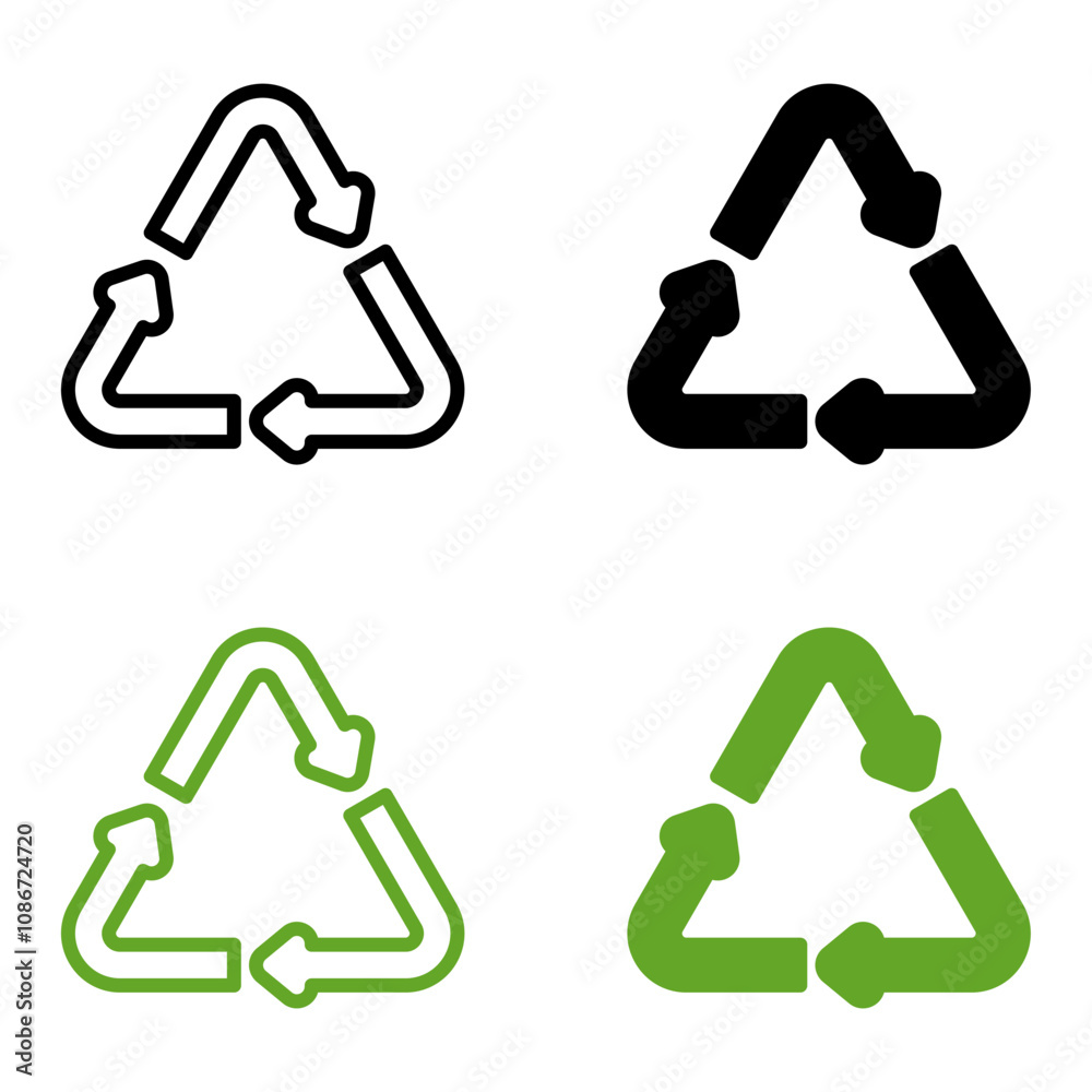 Recycle icon set. Recycling sign vector. Rubbish recycle green logo ...