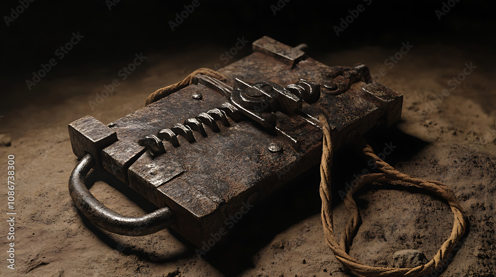 Trigger mechanism of ancient trap detailed and intact, isolated setting ...