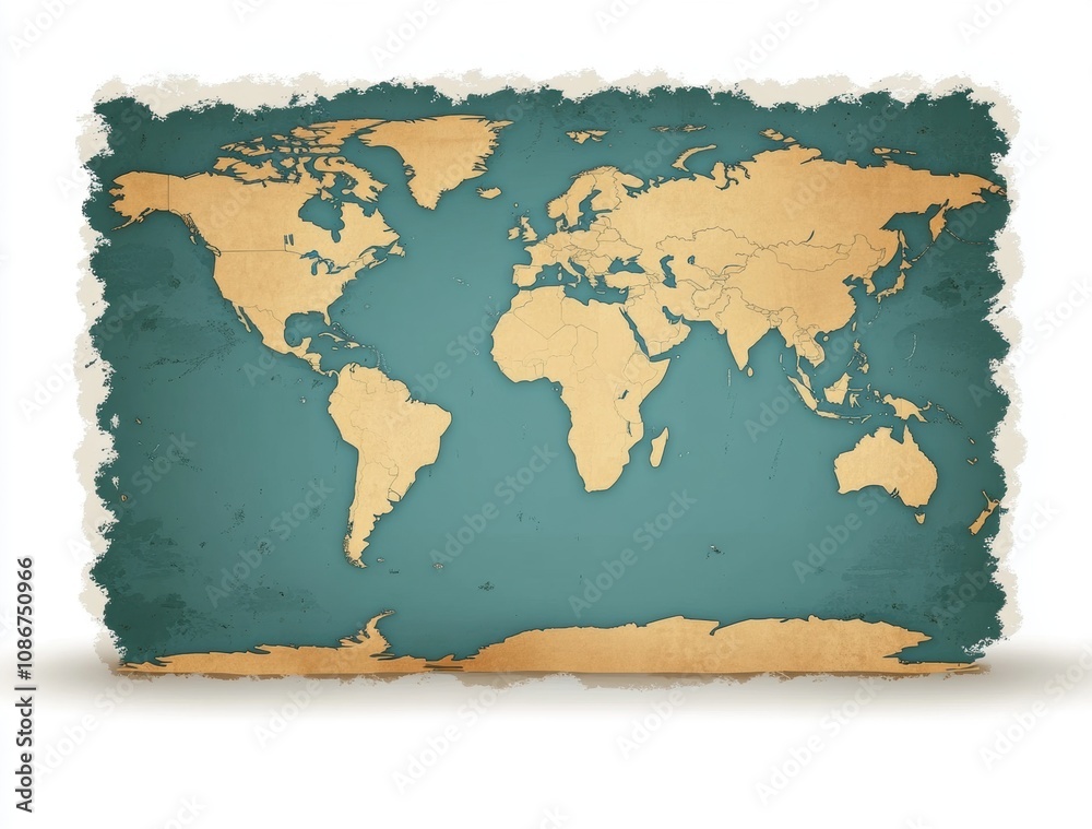 Vintage Styled World Map with Textured Background in Earthy Tones for ...