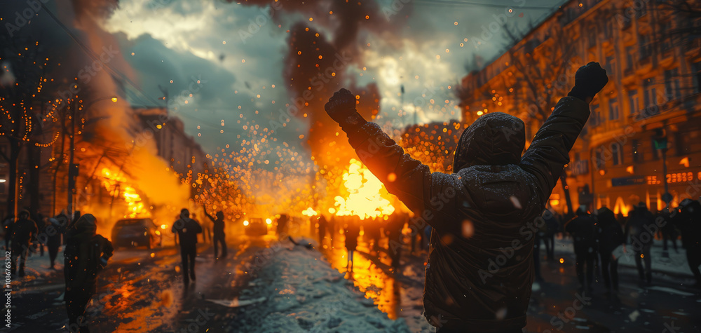 Protesters crowd the streets, their fury ignited into fiery chaos ...