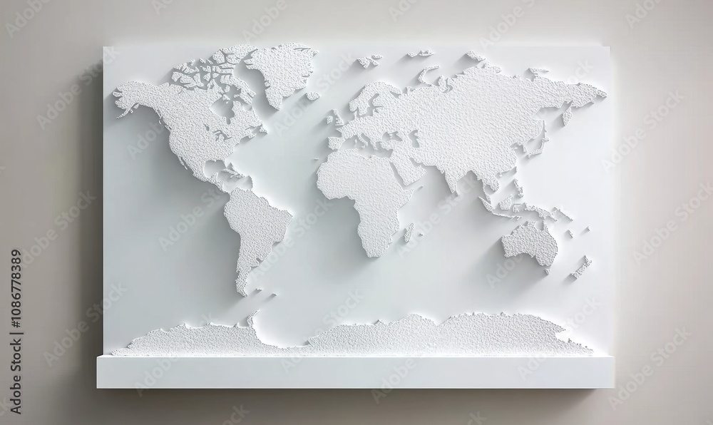 Detailed Laser-Cut World Map Design on Textured White Background ...