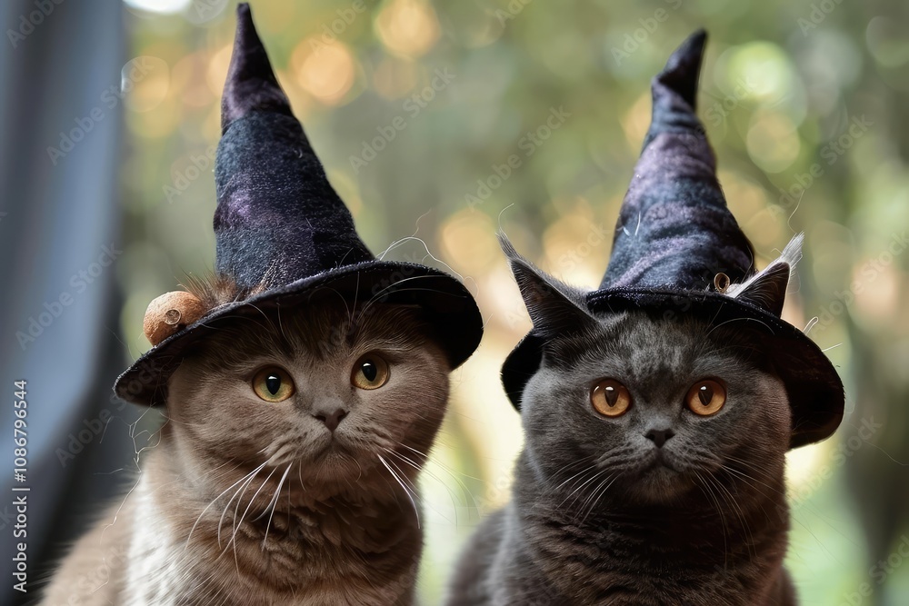 Cats in Witch Costumes, Cute Little Cats in Wizard Hats, Beautiful ...